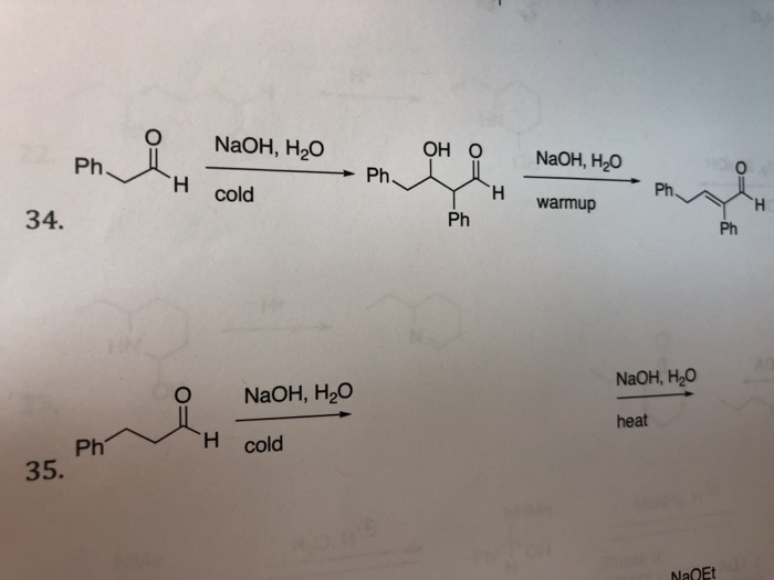 Solved O NaOH, H20 OH O NaOH, H20 Ph 0 Ph warmup 34. Ph Ph | Chegg.com