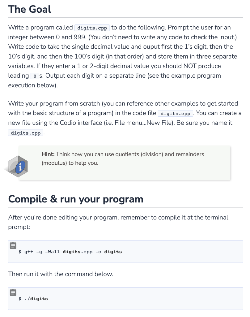 Solved Write a program called digits.cpp to do the | Chegg.com