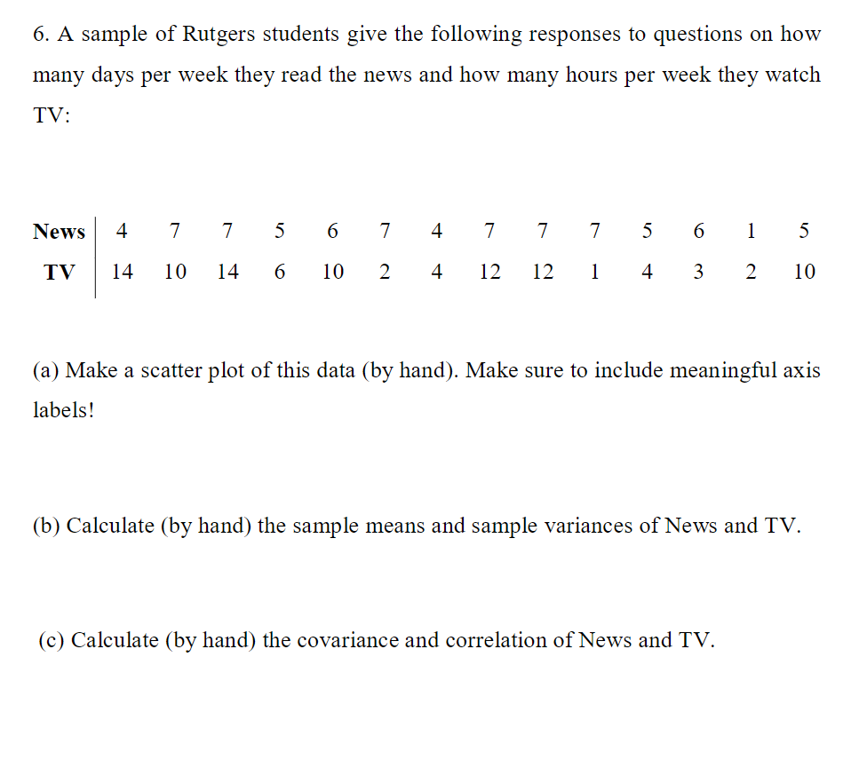 Solved 6. A sample of Rutgers students give the following | Chegg.com
