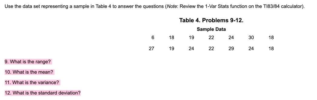 Solved Use the data set representing a sample in Table 4 to | Chegg.com