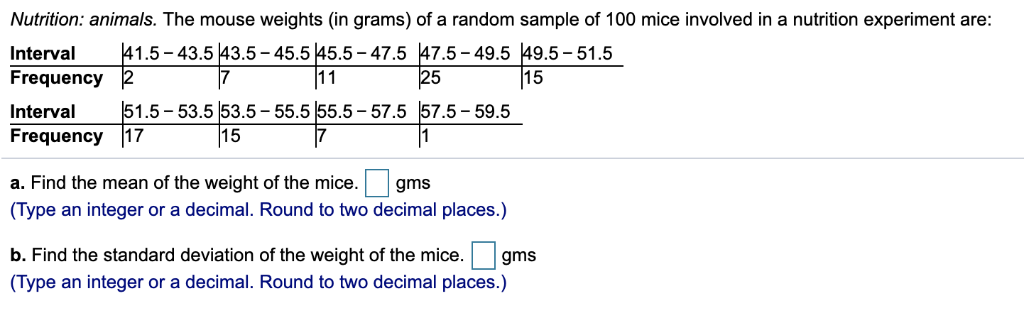 Solved Nutrition: animals. The mouse weights (in grams) of a | Chegg.com
