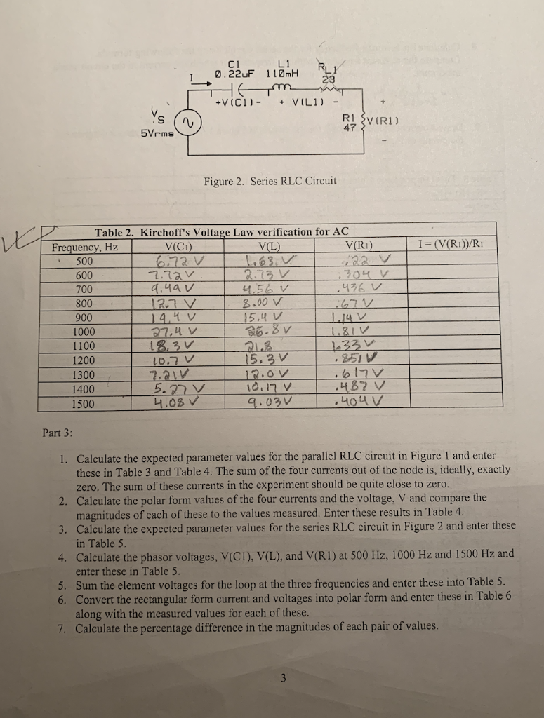 AC Circuit Analysis experiment 8. Parallel RLC | Chegg.com