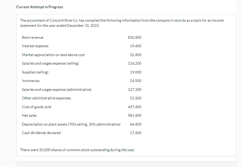 Solved Current Attempt in Progress The accountant of Concord | Chegg.com