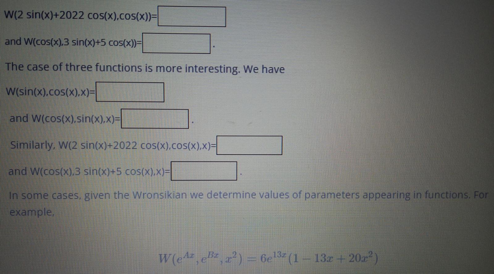 Solved The Wronskian of two differential functions f and g | Chegg.com