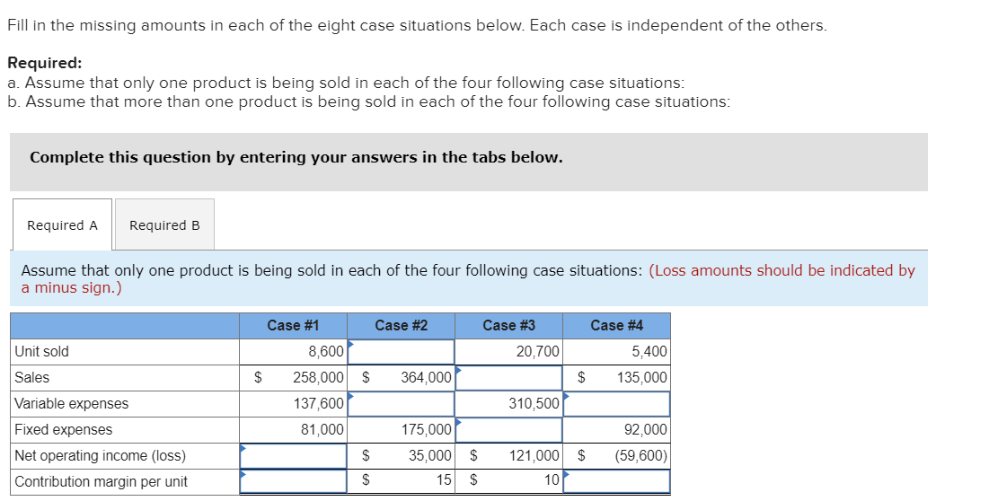 Solved Fill in the missing amounts in each of the eight case | Chegg.com