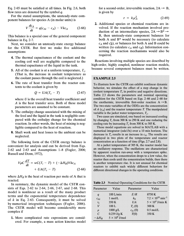 Problem 1 Dynamics Of A Cstr Using A Numerical