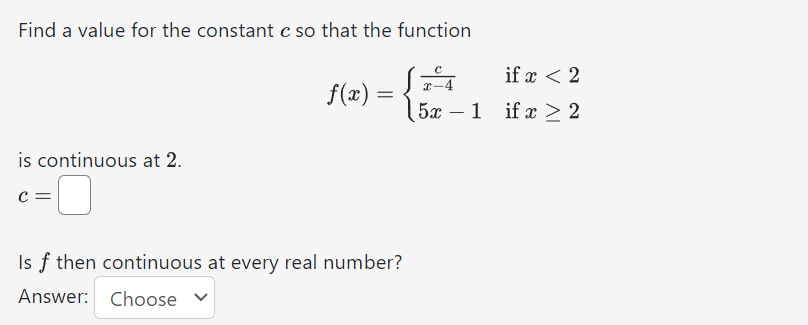 Solved Find a value for the constant c so that the function | Chegg.com