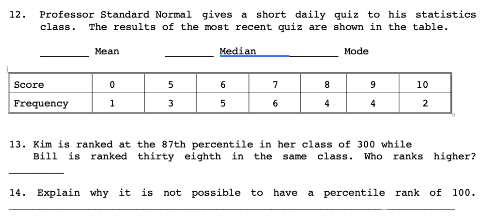 Solved 12. Professor Standard Normal gives a short daily | Chegg.com