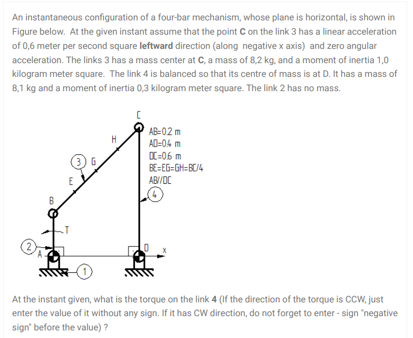 Solved An instantaneous configuration of a four-bar | Chegg.com