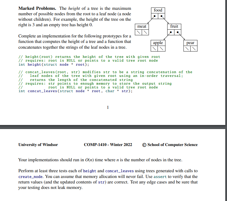 Solved Marked Problems. The height of a tree is the maximum | Chegg.com