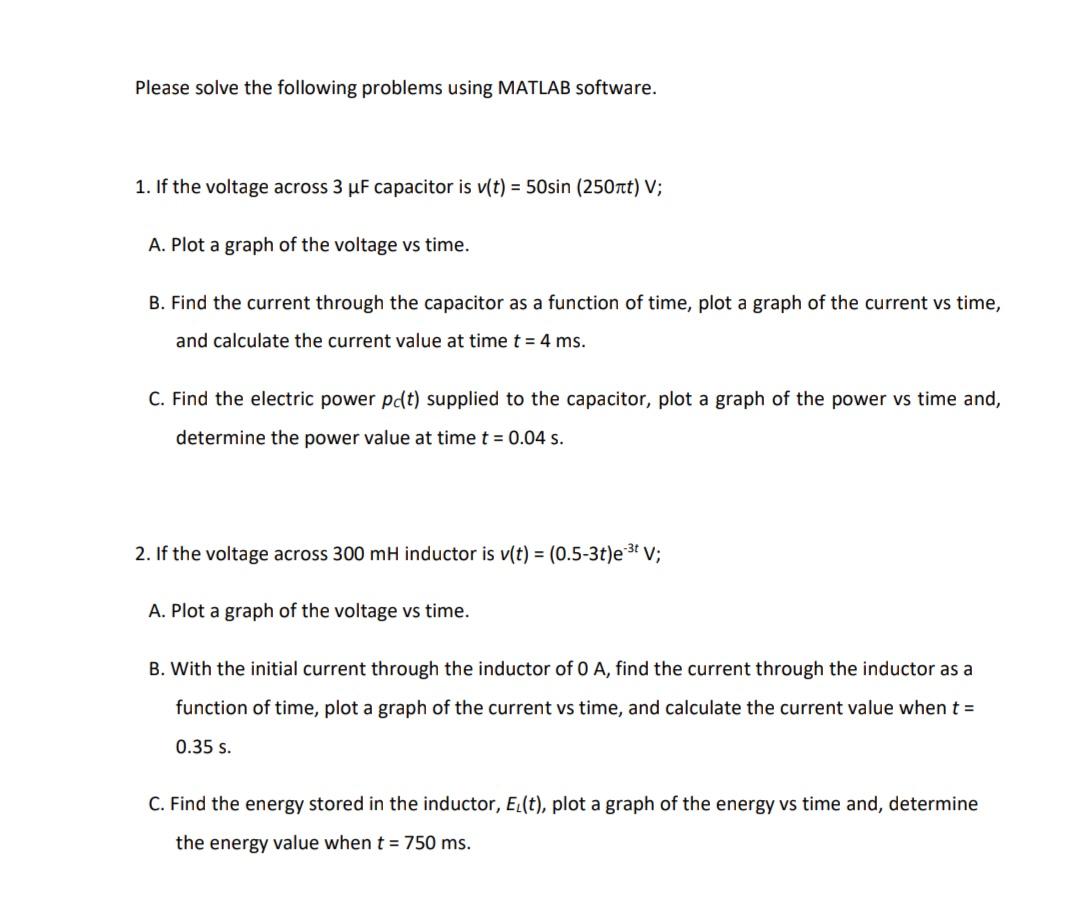 Solved Please solve the following problems using MATLAB | Chegg.com
