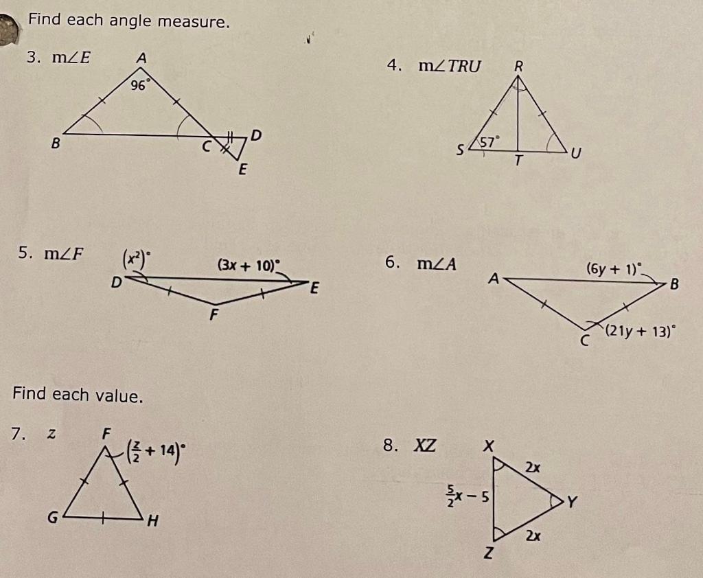 Solved Find each angle measure. 3 4. m/ 5. m∠F 6. m∠A Find | Chegg.com