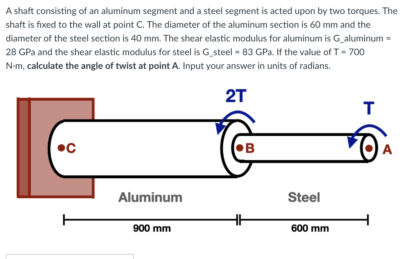 Solved A shaft consisting of an aluminum segment and a steel | Chegg.com