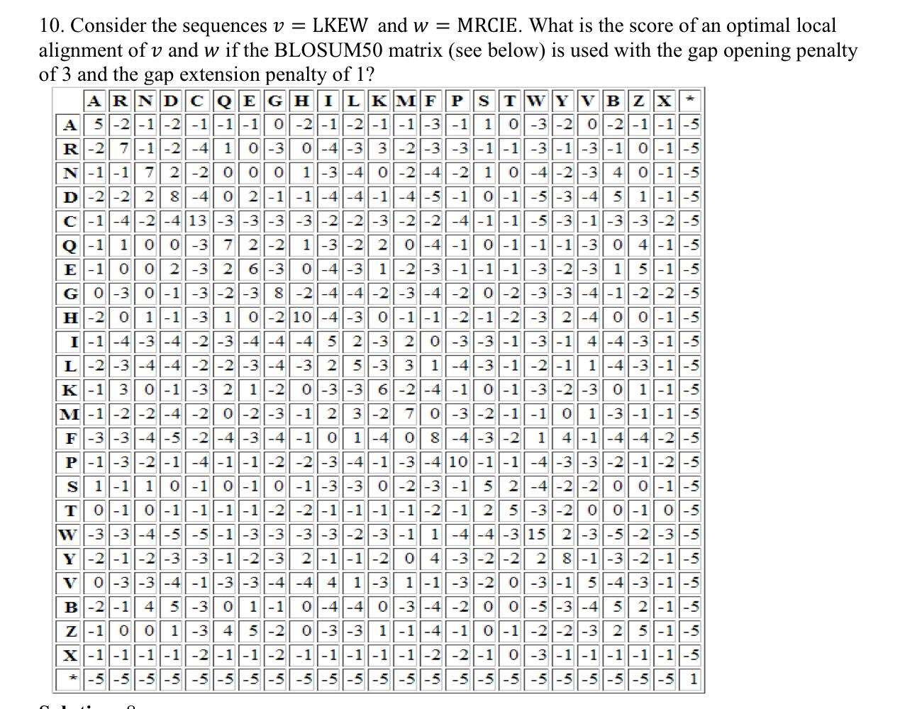 10. Consider the sequences v = LKEW and w = MRCIE. | Chegg.com