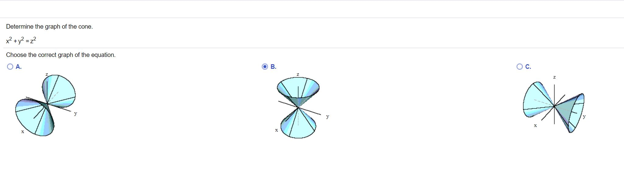 Solved Determine the graph of the cone. x² + y² = z² Choose | Chegg.com