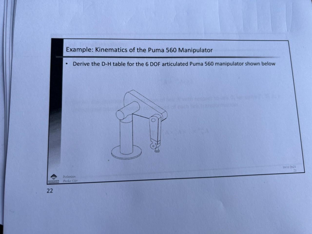 Solved - Derive the D-H table for the 6 DOF articulated Puma | Chegg.com