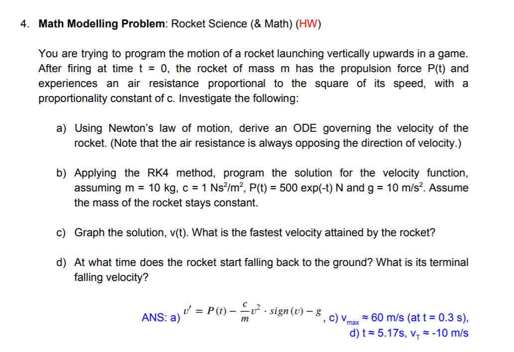 4. Math Modelling Problem: Rocket Science (& Math) | Chegg.com