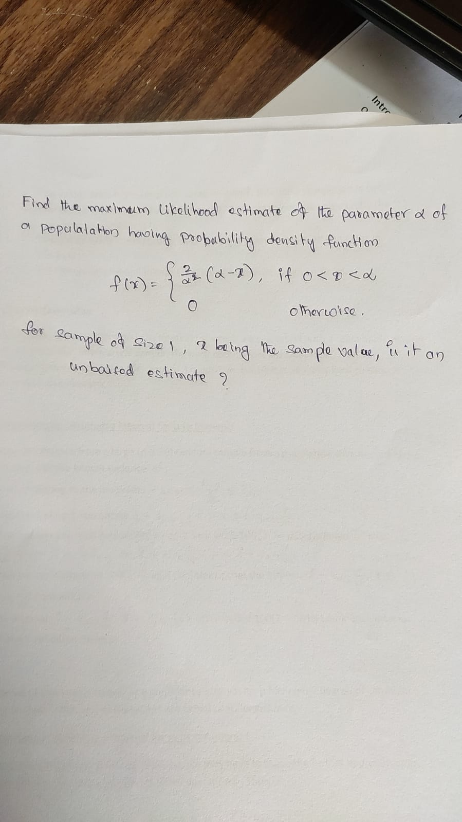 Solved Find the maximam likelihood estimate of the parameter | Chegg.com
