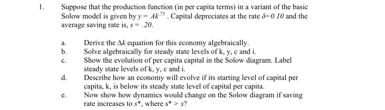 Solved Suppose that the production function (in per capita | Chegg.com