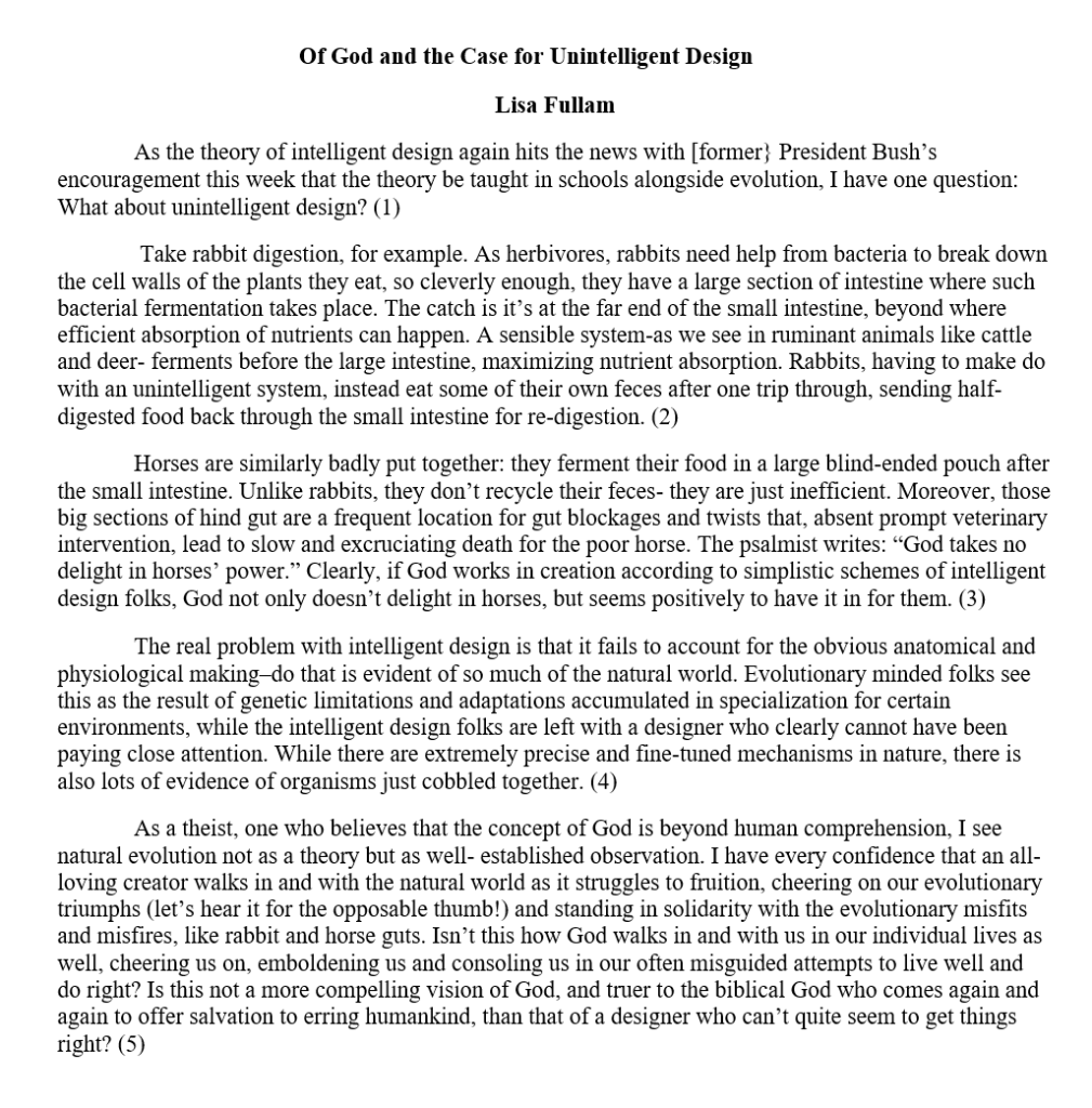 Solved Of God and the Case for Unintelligent Design Lisa | Chegg.com