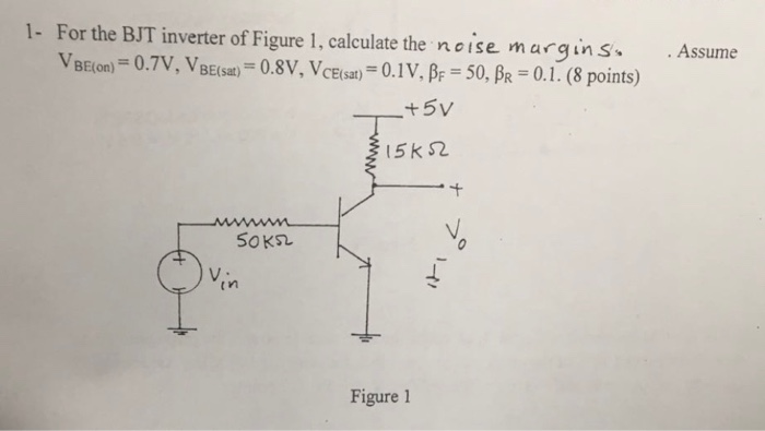Solved 1- For the BJT inverter of Figure 1, calculate the | Chegg.com