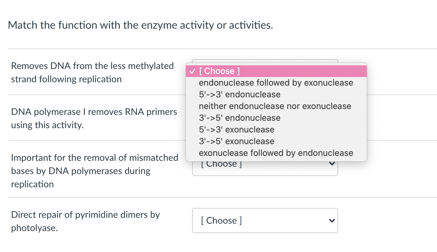 Solved Match the function with the enzyme activity or | Chegg.com