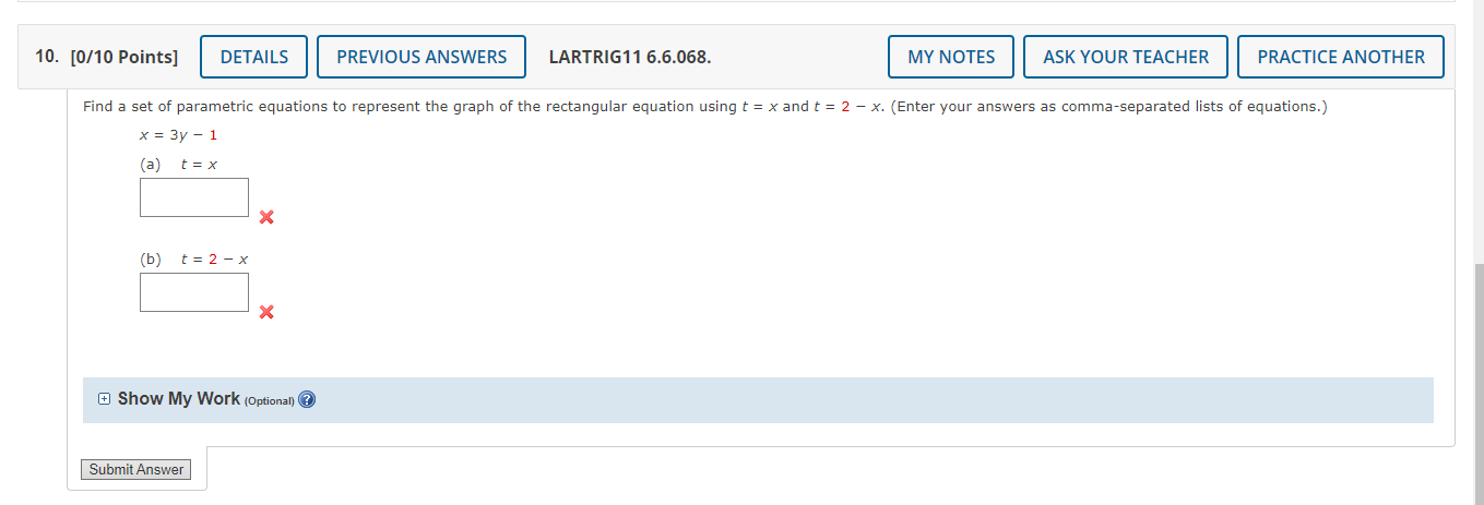 Solved 10. [0/10 Points] DETAILS PREVIOUS ANSWERS LARTRIG11 | Chegg.com