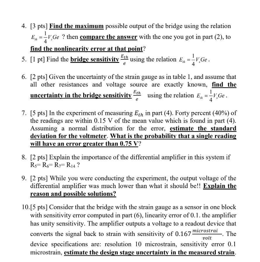 Solved Table 1: strain gauge specifications 1. [2 pts] Find | Chegg.com