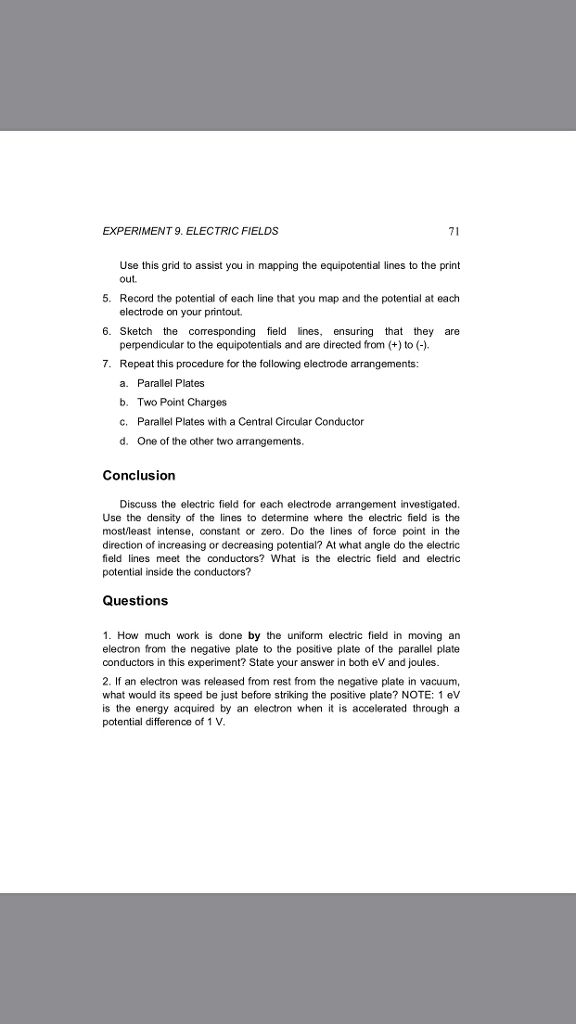 Solved EXPERIMENT 9. ELECTRIC FIELDS 71 Use this grid to | Chegg.com