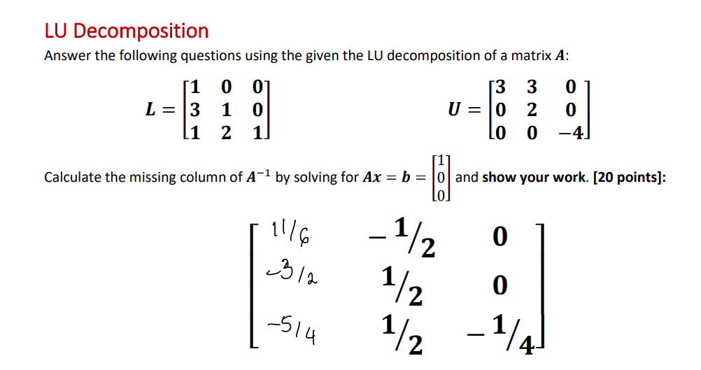 Solved LU Decomposition Answer the following questions using | Chegg.com