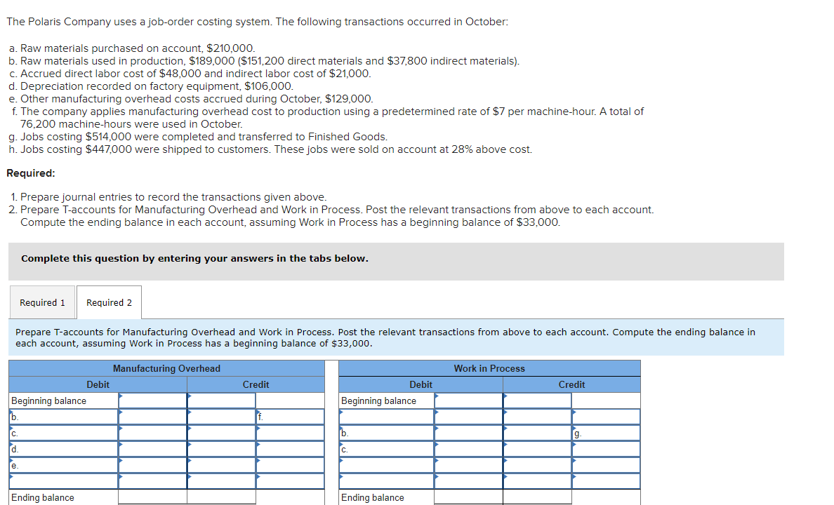 Solved The Polaris Company uses a job-order costing system. | Chegg.com Solved The Polaris Company uses a job-order costing system. | Chegg.com