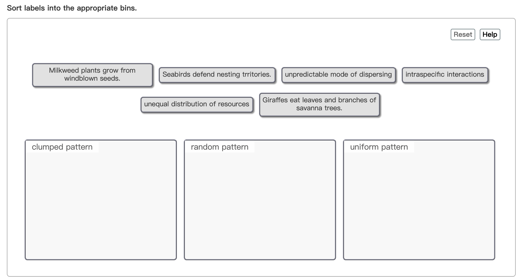 Solved Sort labels into the appropriate bins. Reset Help | | Chegg.com