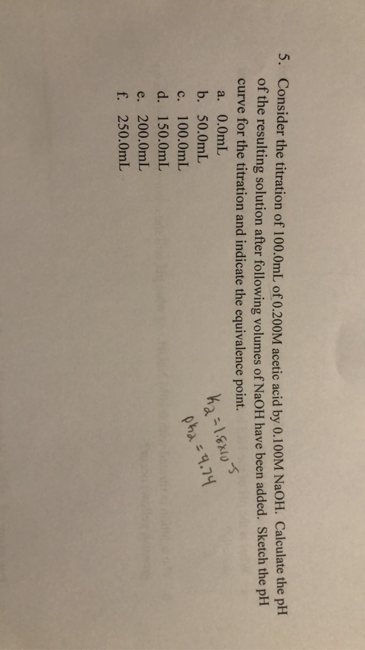 Solved 3. Consider the titration of 100.0mL of 0.200M acetic | Chegg.com