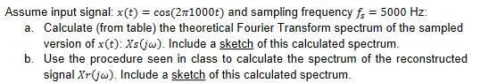 Solved Assume input signal: x(t) = cos(271000t) and sampling | Chegg.com