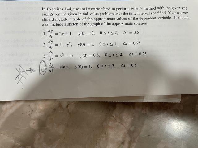 Solved In Exercises 1-4, use EulersMethod to perform Euler's | Chegg.com