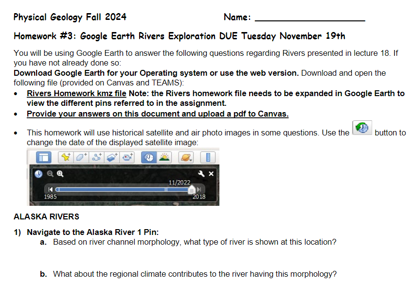 Solved Homework #3: Google Earth Rivers Exploration You will | Chegg.com