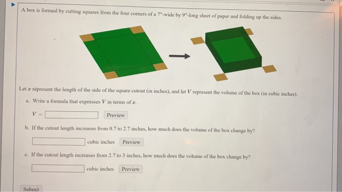 Solved A box is formed by cutting squares from the four | Chegg.com