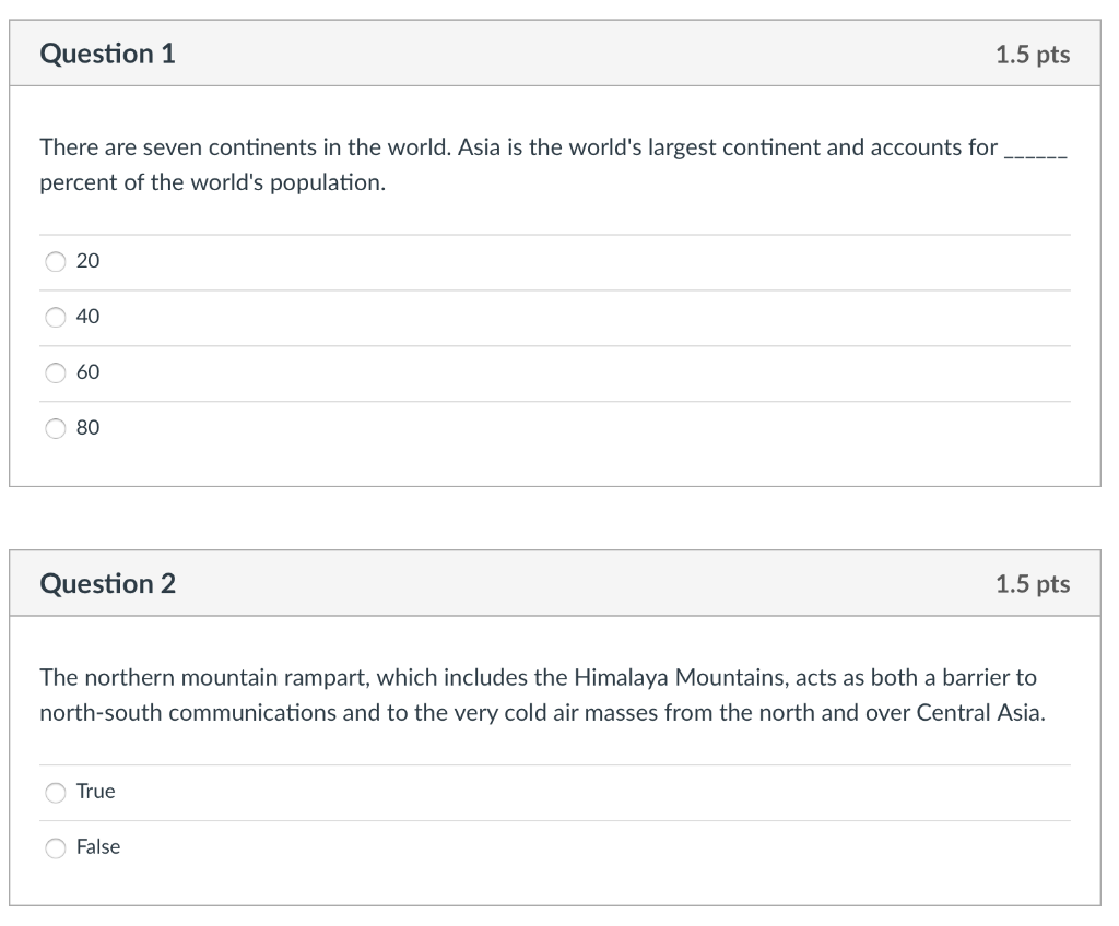 Solved Question 1 1.5 pts There are seven continents in the | Chegg.com
