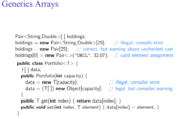 Solved Generics Arrays Pair[] holdings; holdings = new | Chegg.com