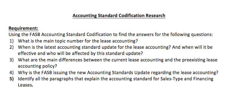 Solved Accounting Standard Codification Research | Chegg.com