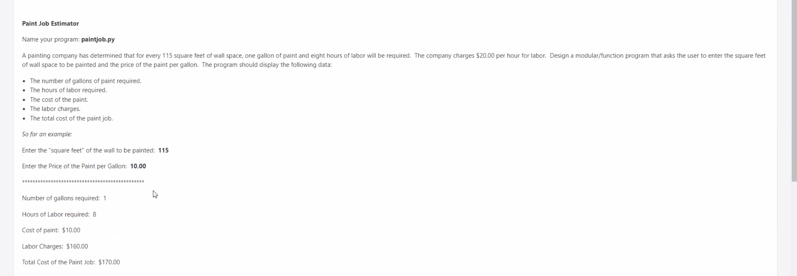 Solved Paint Job Estimator Name your program: paintjob.py A | Chegg.com