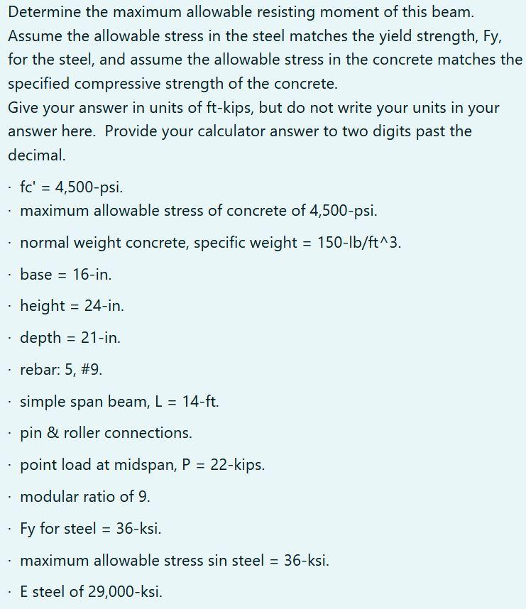 Solved Determine the maximum allowable resisting moment of | Chegg.com