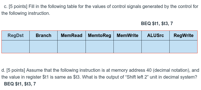 Solved Consider the following datapath: a. [5 points] Fill | Chegg.com