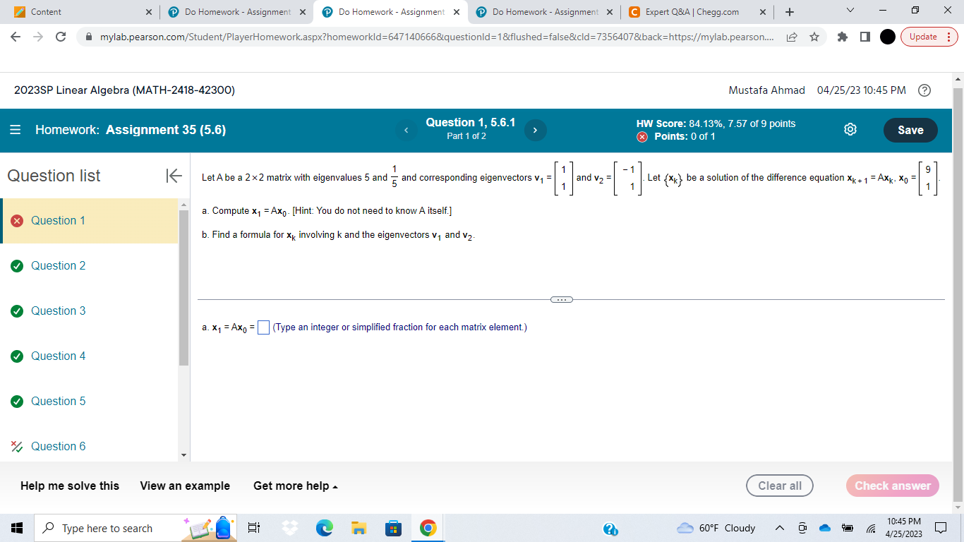 initial vector x0 has an eigenvector decomposition | Chegg.com