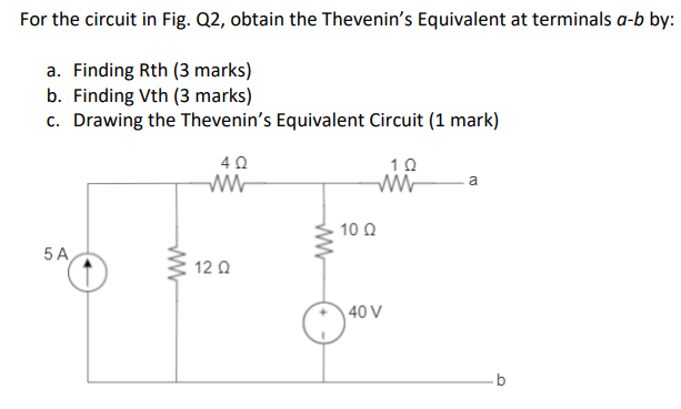 Solved For the circuit in Fig. Q2, obtain the Thevenin's | Chegg.com