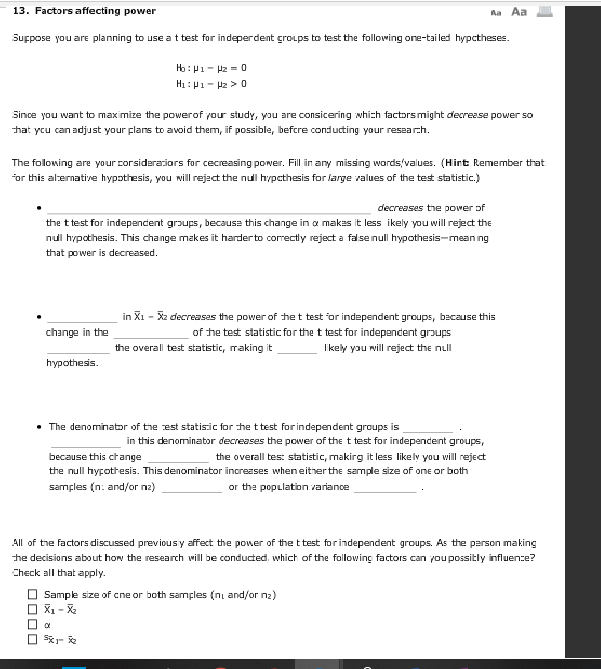 Solved 13. Factors affecting power Surpose you are planning | Chegg.com