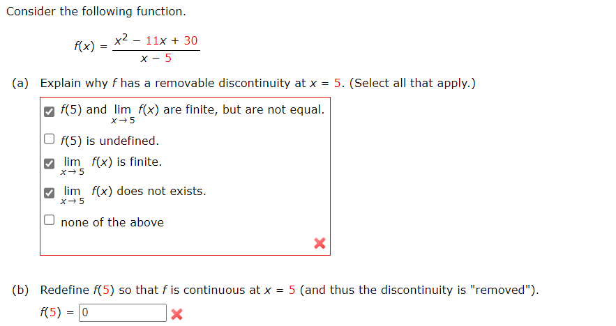 Solved Consider the following function. f(x)=x−5x2−11x+30 | Chegg.com