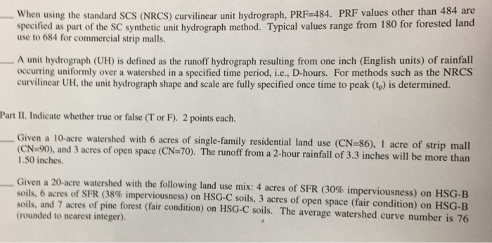 Solved When using the standard SCS (NRCS) curvilinear unit | Chegg.com