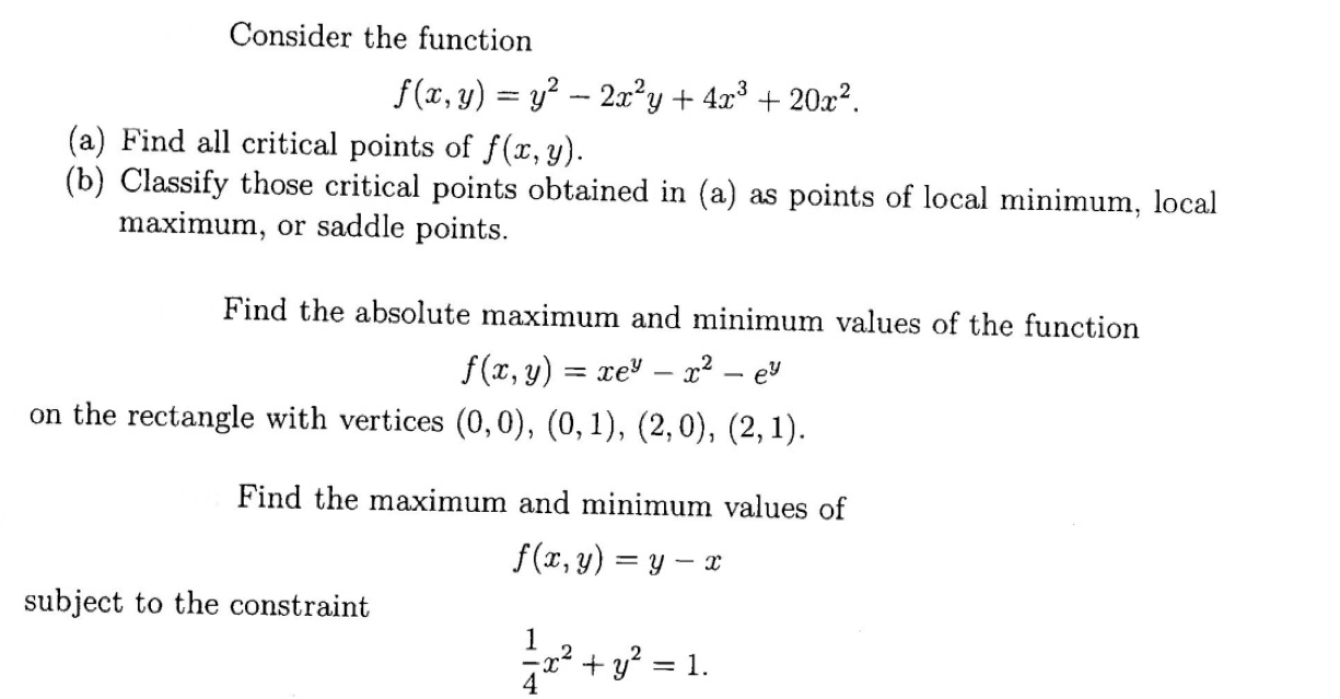 Solved Consider the function f(x, y) = y2 - 2xy + 4x3 + | Chegg.com