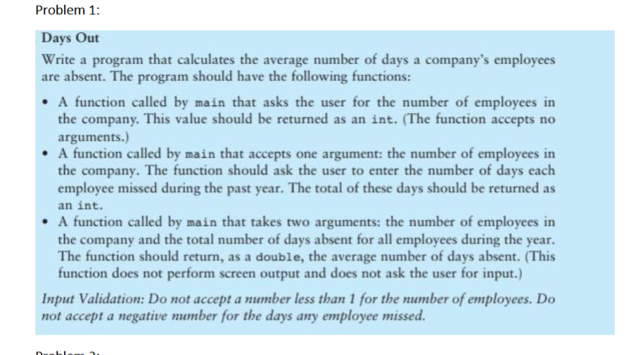 Solved Days Out Write A Program That Calculates The Average 2336
